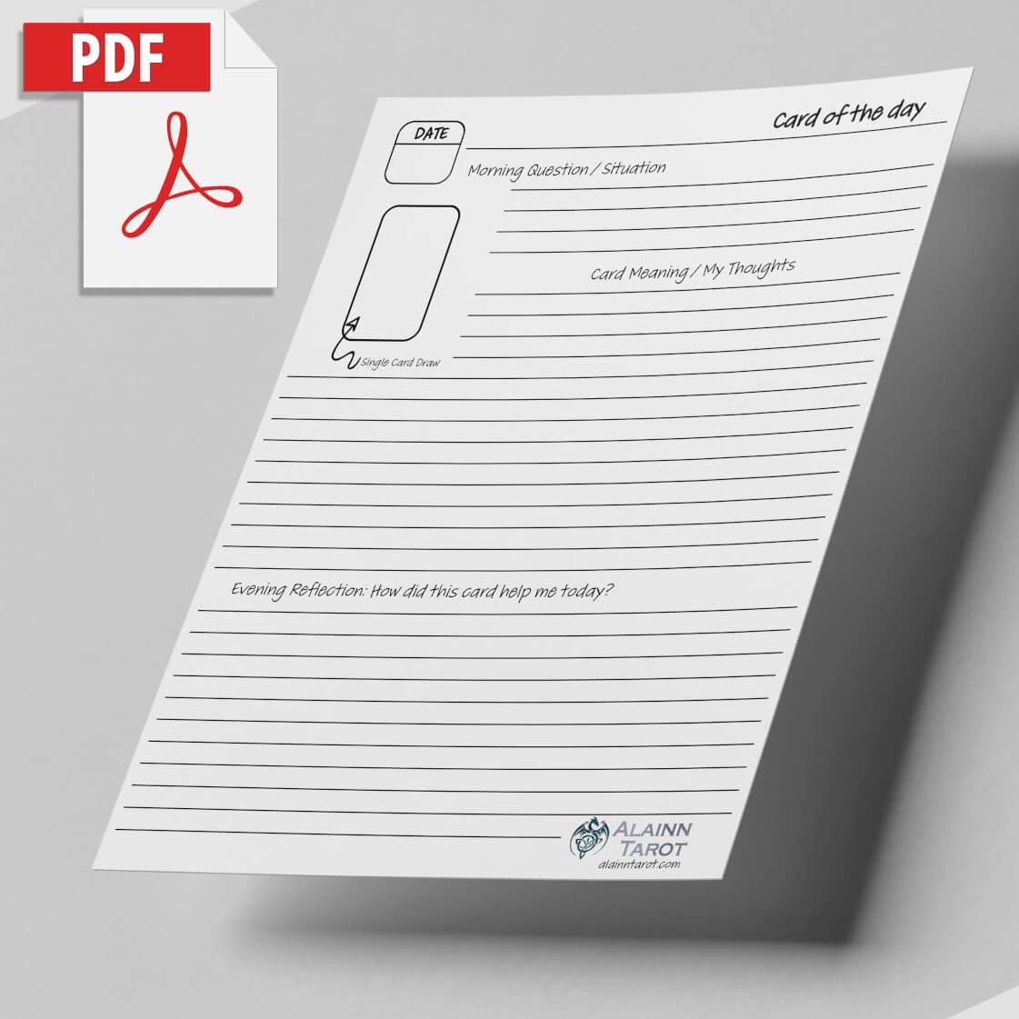 Tarot Journal Sheet Card Of The Day PDF Template Alainn Tarot